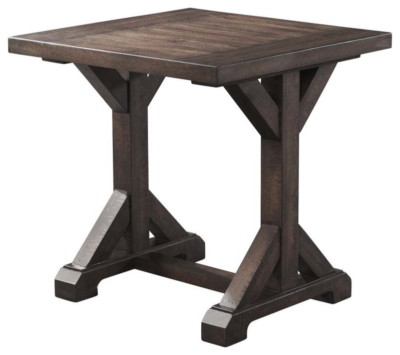 Bowery Hill Solid Wood End Table with Trestle Base in Walnut ...