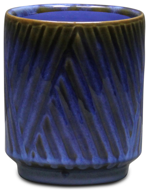 Blue Ceramic Pot with Crossed Diagonal Pattern - Contemporary - Indoor ...