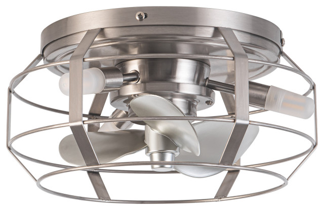 12 in Satin Nickel Flush Mount DC Motor Ceiling Fan with Light Kit and ...