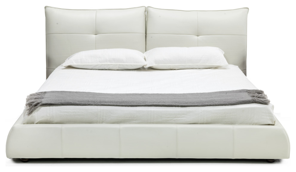 Modrest Patrick Modern White Leather Bed, Queen - Transitional ...