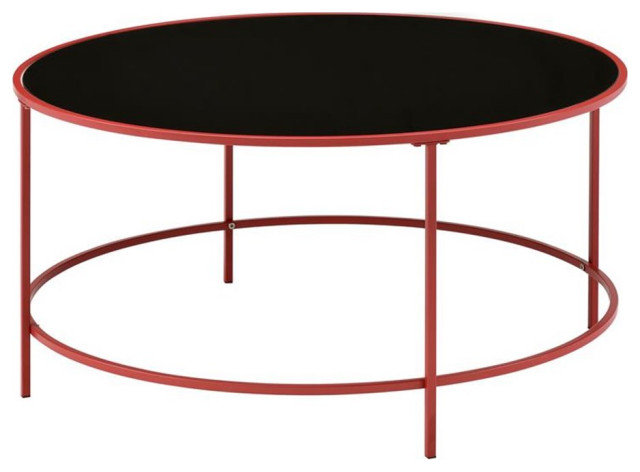 Bowery Hill Contemporary Glass Top Round Coffee Table in Red ...