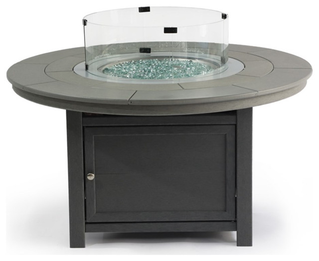 Vail Poly Fire Pit Table in Gray with Glass Flame-Wind Guard SET ...