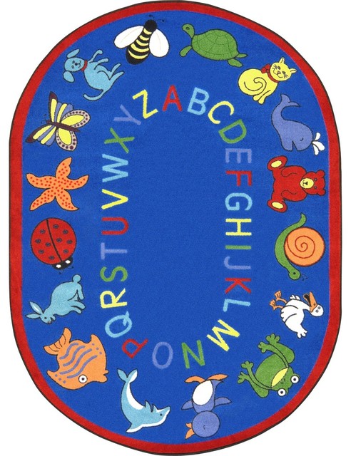 Kid Essentials Rug, ABC Animals, 5'4"x7'8", Blue, 5'4"x7'8" Oval ...