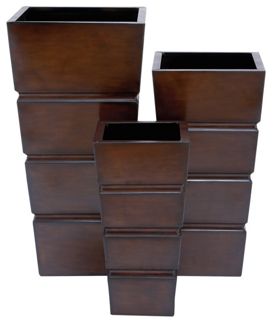 Rustic Brown Metal Planter Set 53206, S/3 31", 25", 20"H - Transitional ...