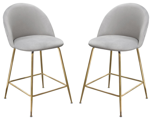 Lilly 2 Counter Height Chairs With Gold Metal Legs, Gray Velvet ...