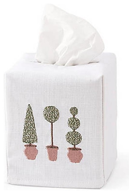 Embroidered Tissue Box Cover, Three Topiaries - Traditional - Tissue ...