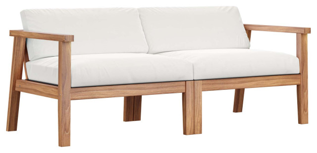 Bayport Outdoor Patio Teak Wood 2-Seater Loveseat, Natural White ...