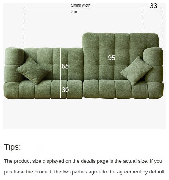 Lamb fleece Fabric Sofa green, Matcha Green Small 4-Seat Sofa 108.3x39 ...