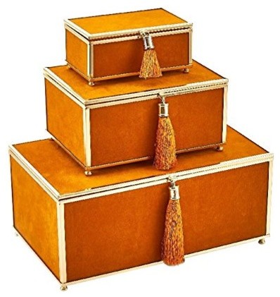 Alluring Set Of 3 Velveteen Storage Boxes With Tassel , Orange ...