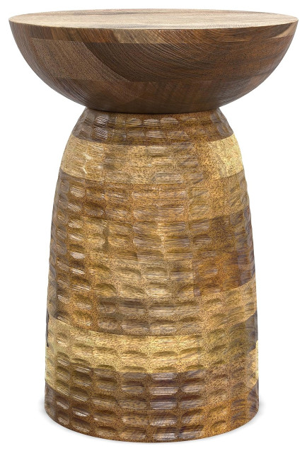 Contemporary Accent End Table, Sculptural Textured Pedestal Base ...
