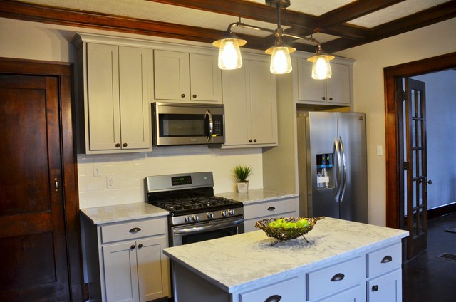 Early 1900's Craftsman Kitchen Remodel with Gray Cabinets & Carrara ...