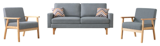 Bahamas Linen Sofa and 2 Chairs With 2 Throw Pillows - Transitional ...