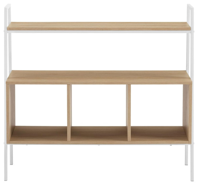 Modern Industrial Console Table, White Metal Frame & 3 Open Cubbies ...