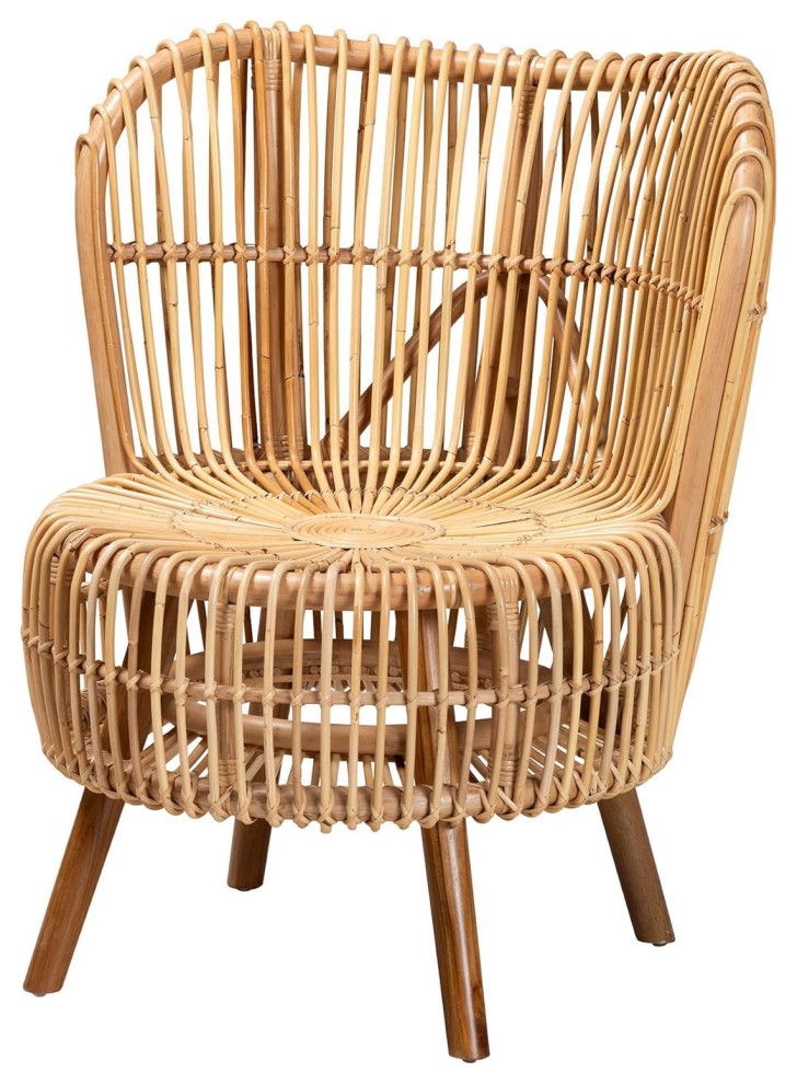Modern Bohemian Accent Chair, Openwork Design With Curved Back, Natural ...