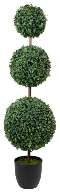38" Artificial Two-Tone Boxwood Triple Ball Topiary Tree With Round Pot ...