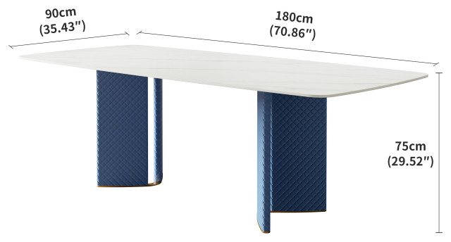 Modern Snow-White Slate Table Top Dining Table With Blue Pedestal ...