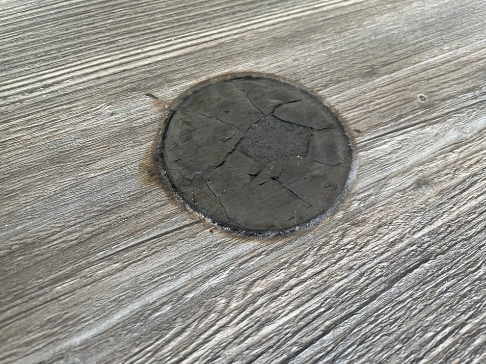 kitchen worktop burn - any suggestions to hide? or just replace? | Houzz UK