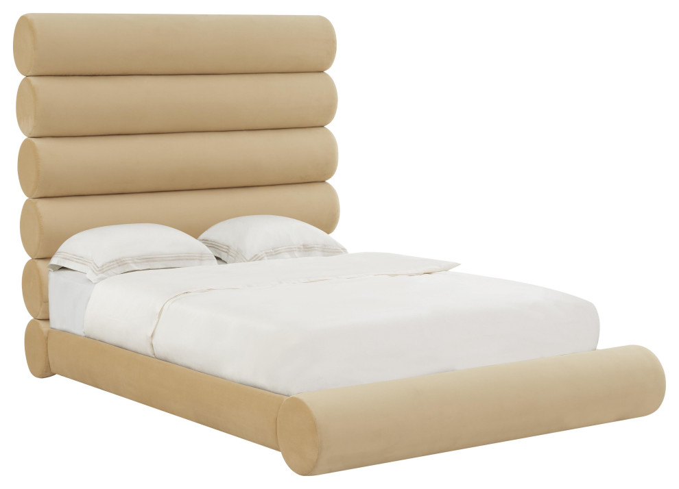 Durwin Champagne Velvet Bed in King - Transitional - Platform Beds - by ...