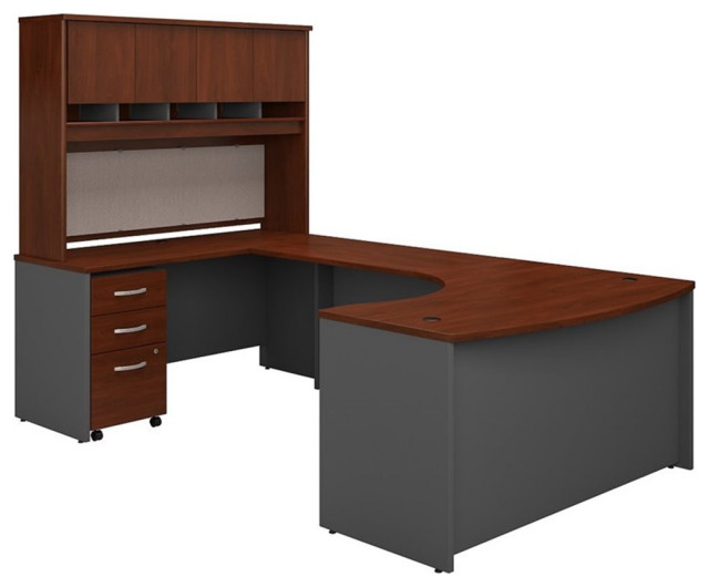 Series C Left Handed Bow Front U Shaped Computer Desk with Hutch in ...