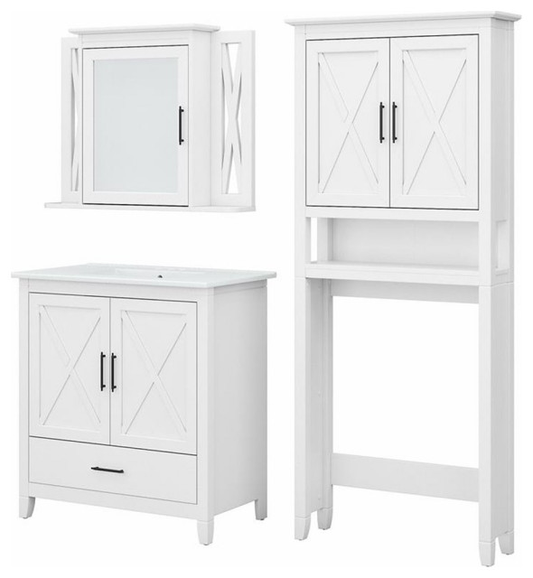 Bush Key West Engineered Wood Bathroom Vanity Set with Space Saver in White Ash - Transitional ...