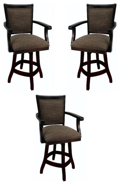 Home Square 26" Swivel Wood Counter Stool in Checkered & Walnut - Set ...