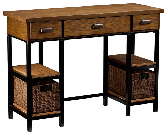 Classic Desk, Multiple Drawers & Rattan Baskets for Extra Storage ...