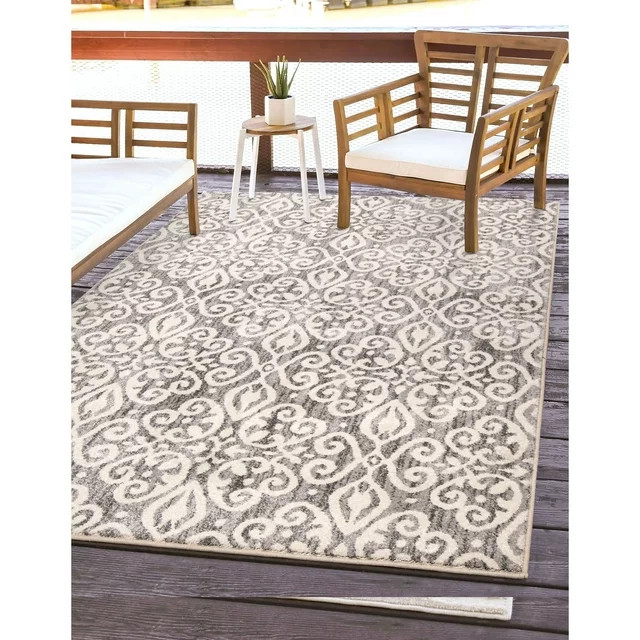 Charming Farmhouse Medallion Area Rug, Indoor/Outdoor Design, 9' X 12 ...