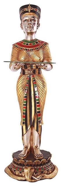 42.5" Ancient Egyptian Cleopatra Faithful Servant Glass Side Table ...