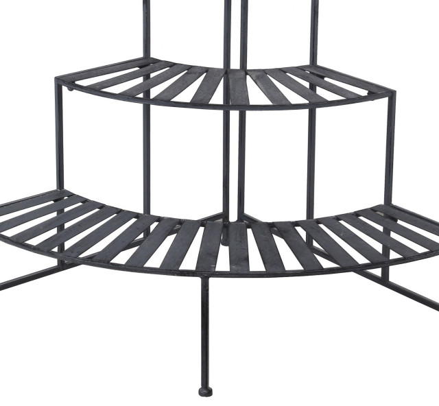 Slatted Design Adjustable 3 Tier Metal Plant Stand, Gray - Industrial ...