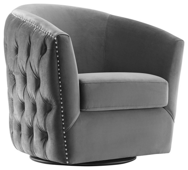 Shia Gray Swivel Performance Velvet Armchair - Transitional - Armchairs ...