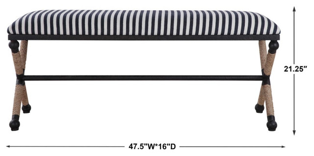 Nautical Rope Striped Long X Bench Coastal Cottage Navy Blue White ...