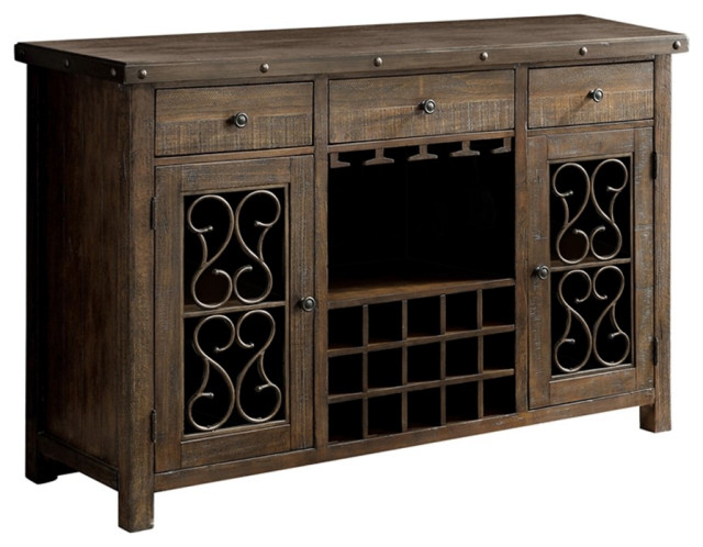 Furniture of America Arlyne Wood Wine Storage Buffet Server in Rustic ...