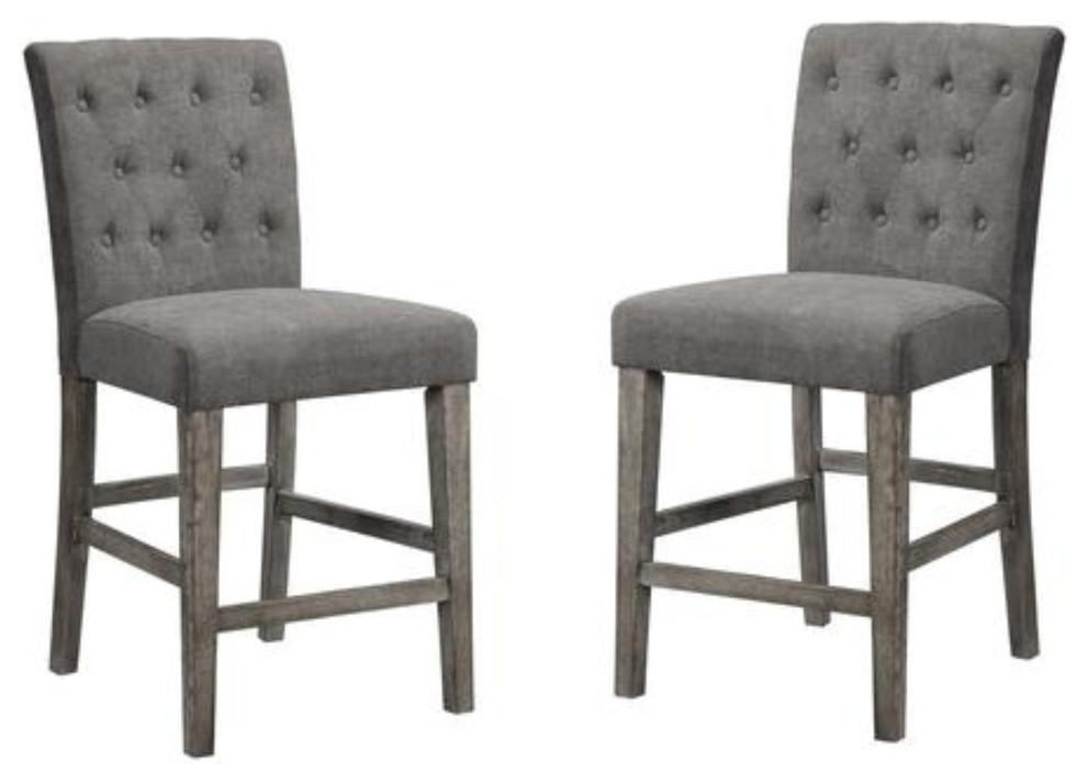 Button Tufted Fabric Upholstered Wooden Counter Height Chair, Set of 2 ...