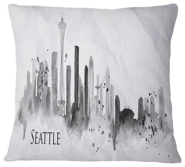 Seattle Black Silhouette Cityscape Painting Throw Pillow, 16"x16 ...