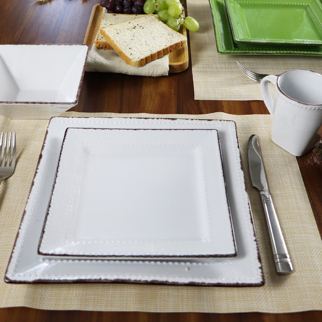 16 Piece Square Beaded Stoneware Dinnerware set by Lorren Home Trends ...