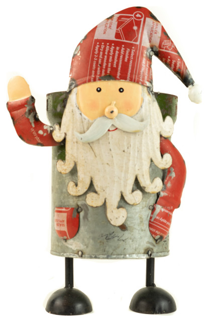 Adorable Recycled Metal Santa Claus Sculpture Planter Holiday Red White ...
