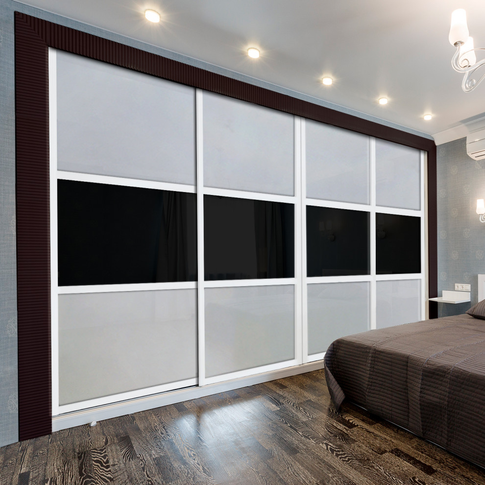 4 Panels Shaker Style Sliding Closet Door with Glass Insert, 144"x96 ...