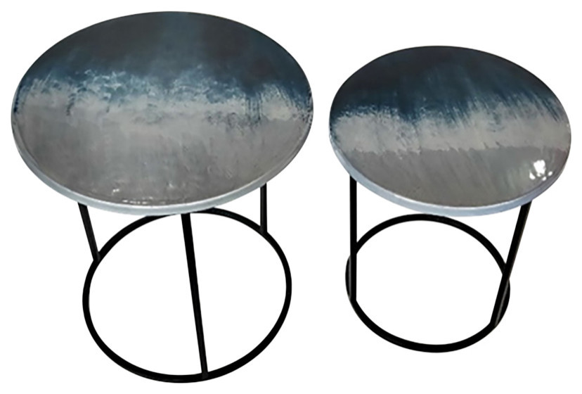 Metal 2-Piece Set Round Side Tables, Ombre Blue, 21x21x32 ...