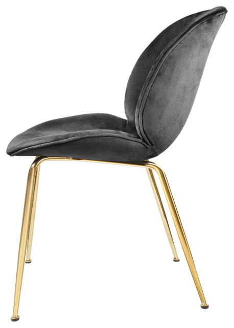 Dark Gray Velvet Shell Dining Chairs With Gold Legs, Set of 4 ...