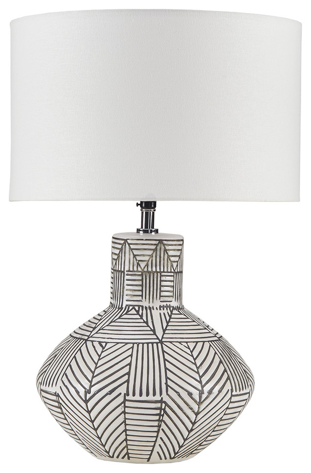 INK+IVY Agape Boho Ceramic Table Lamp, Black and White - Transitional ...