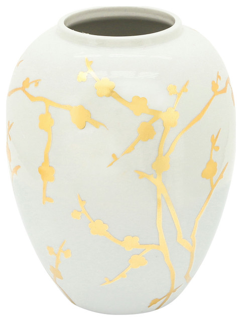Cer 10"h, Vase W/ Gold Decal, White - Asian - Vases - by Beyond Design ...