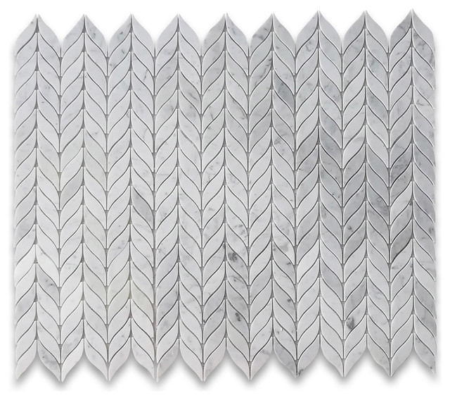 Feather Mosaic Tile Carrara White Carrera Venato Marble Grand Leaf, 1 ...