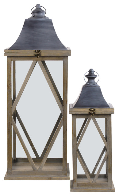 2-Piece Lantern Set With Pierced Finial Top, Ring Handle and Diamond ...