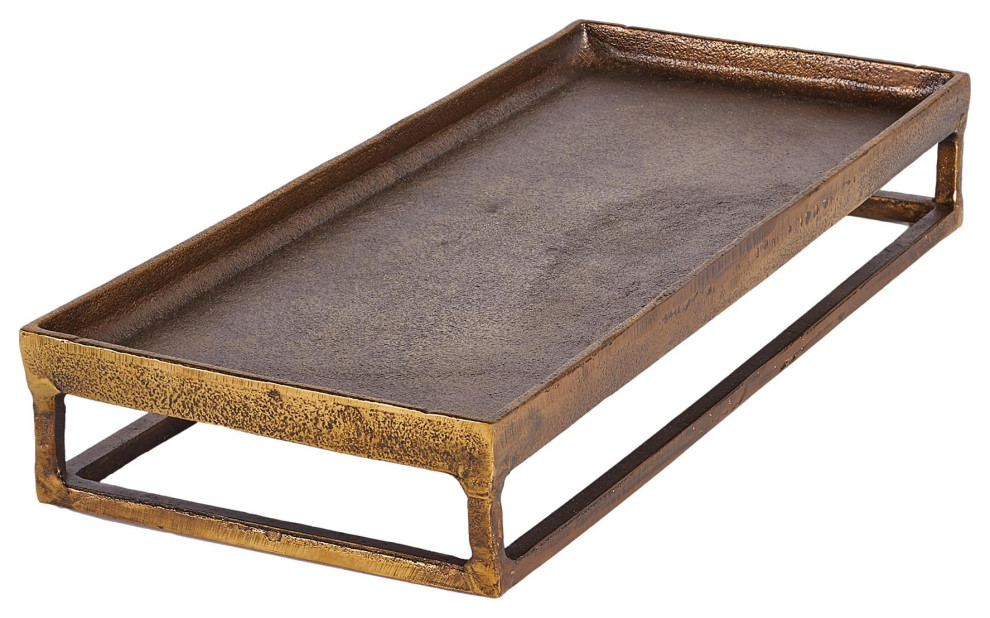 Rustic Minimalist Textured Brass Bronze Raised Tray Display Riser Metal ...