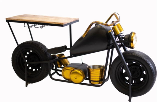 HomeRoots 16.5" X 70" X 33" Black and Gold Chopper Style Motorcycle Bar ...