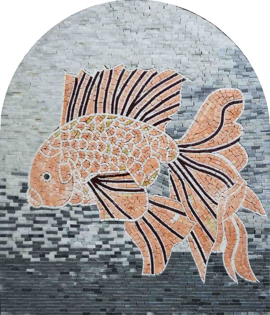 Tropical Fish Mosaic Marble Pool Tiles, 24" x 30" - Beach Style - Tile ...