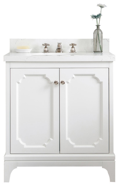 Queen 30" Single Sink Quartz Carrara Vanity, Pure White - Transitional ...