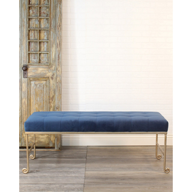 Justin Bench, Navy Velvet - Contemporary - Upholstered Benches - by ...