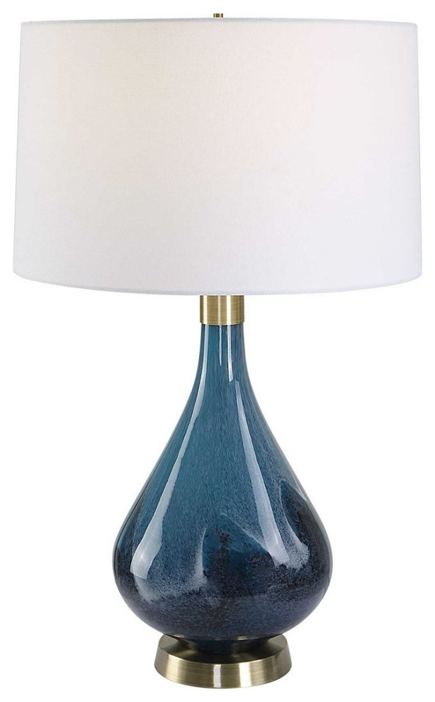 Elegant Sapphire Art Glass Navy Blue Table Lamp 28 in White Shade Large ...