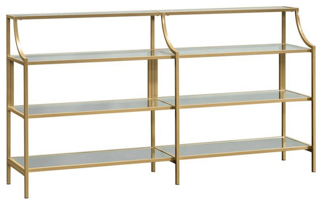 Sauder International Lux 3 Shelf 59" Metal Framed Glass Console Table ...
